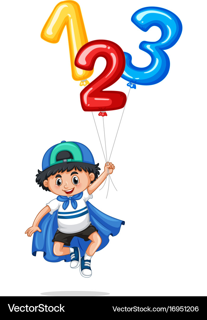 Little boy and balloon numbers one two three Vector Image