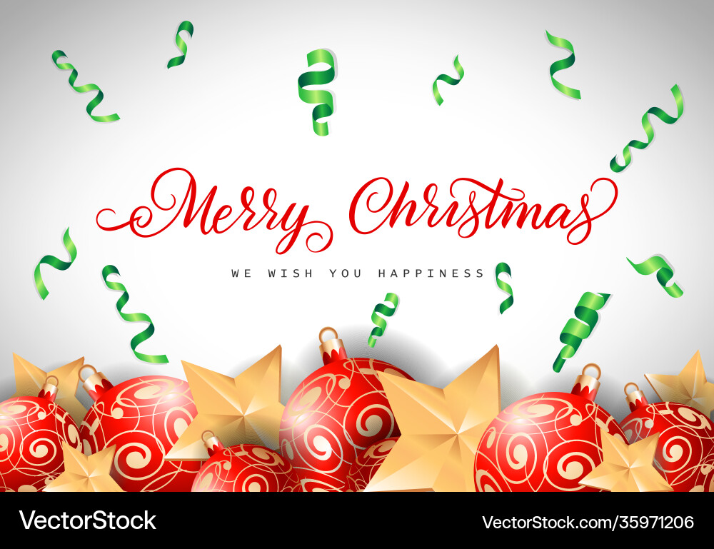 Merry christmas lettering with baubles Royalty Free Vector