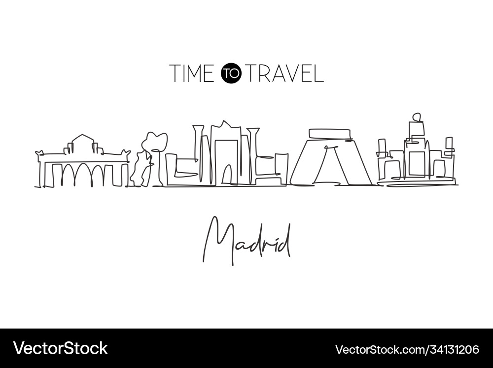 One single line drawing madrid city skyline Vector Image