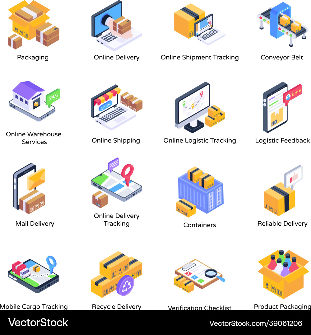 Pack of cargo isometric icons Royalty Free Vector Image