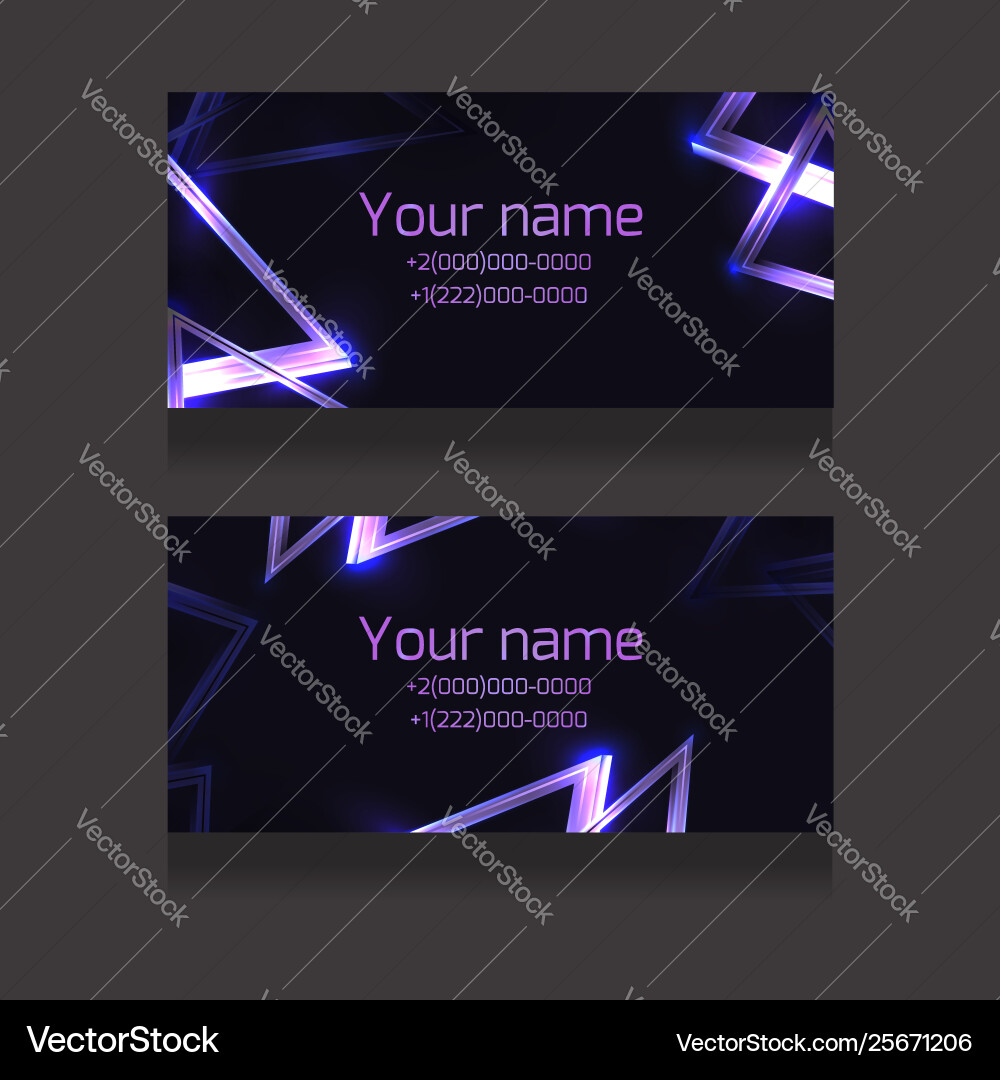 Set business cards with abstract neon Royalty Free Vector