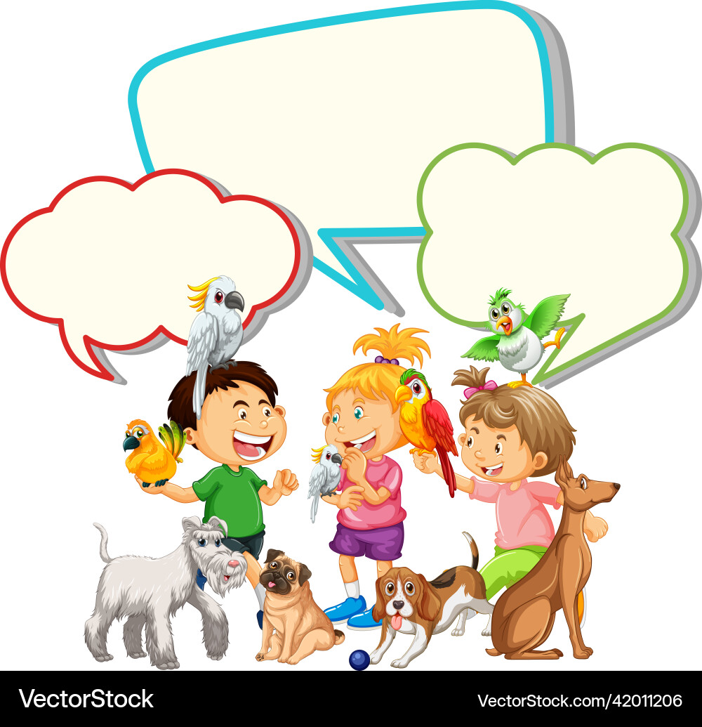 Speech bubble template with kids and pets Vector Image