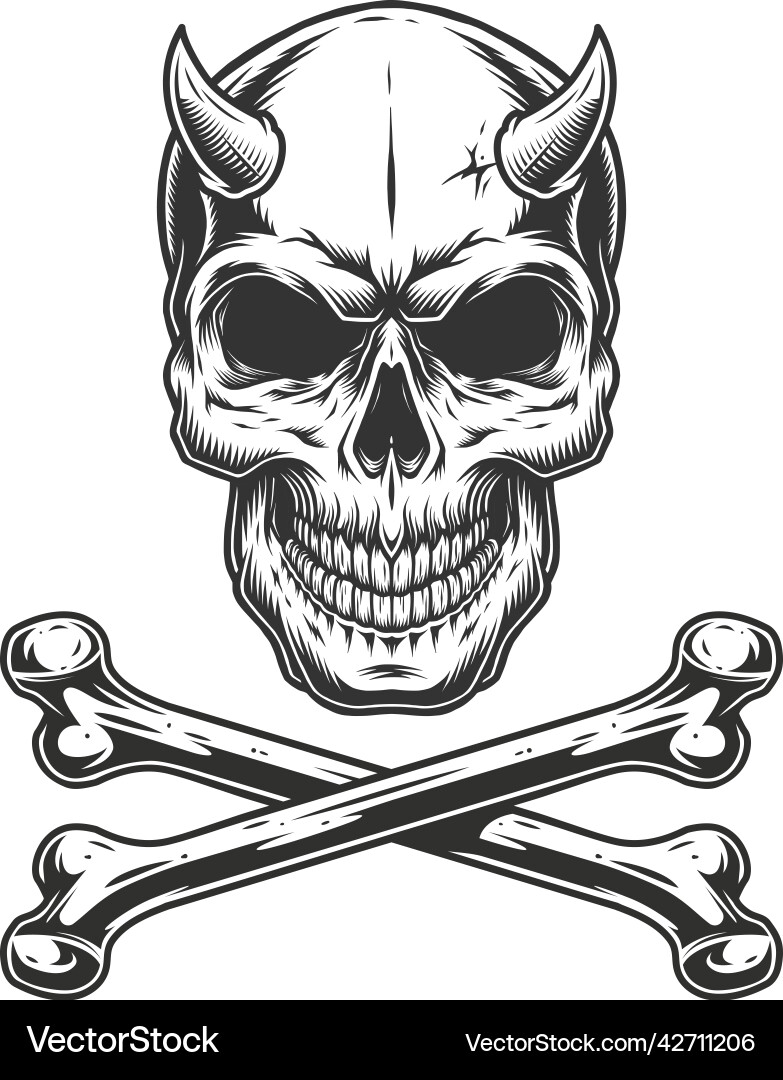 Vintage monochrome demon skull Royalty Free Vector Image