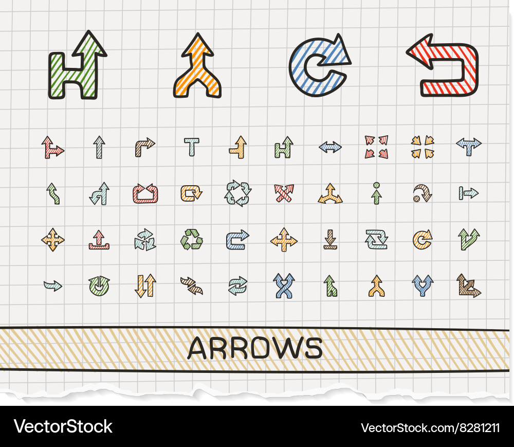Arrows hand drawing line icons doodle Royalty Free Vector