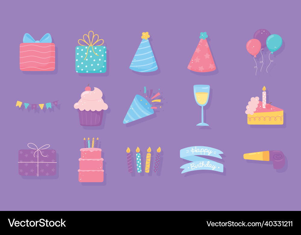 Birthday party icons Royalty Free Vector Image