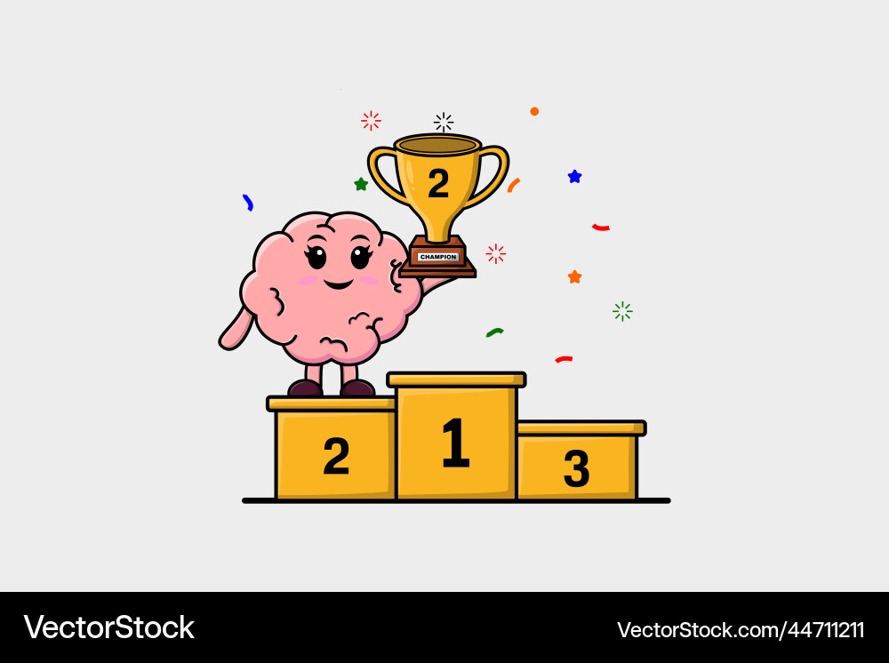 Cute cartoon brain character as the second winner Vector Image