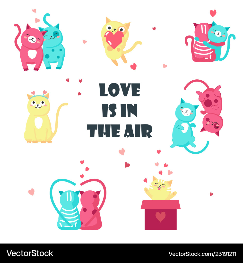 Cute cats in love isolated Royalty Free Vector Image
