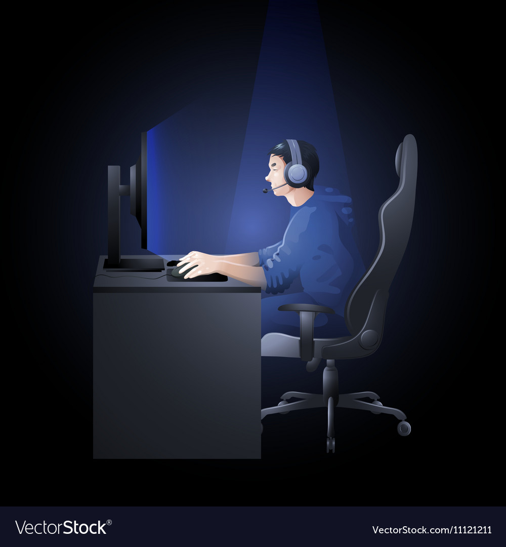 Guy playing the computer Royalty Free Vector Image