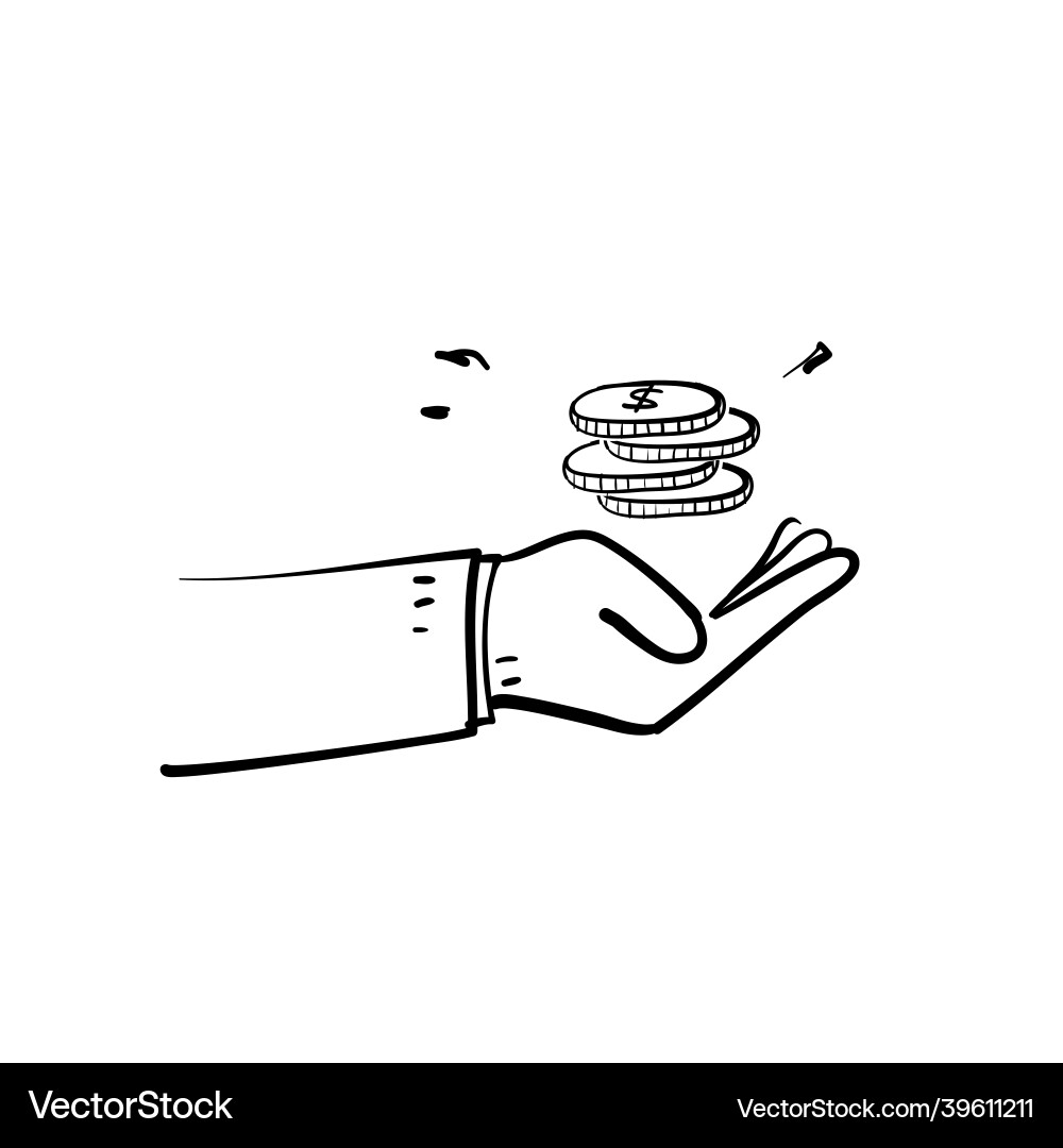 Hand drawn doodle coin on palm isolated Royalty Free Vector
