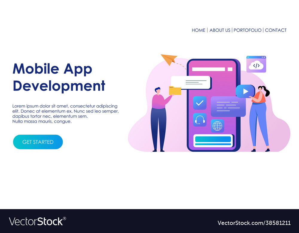 Mobile app development landing page website Vector Image