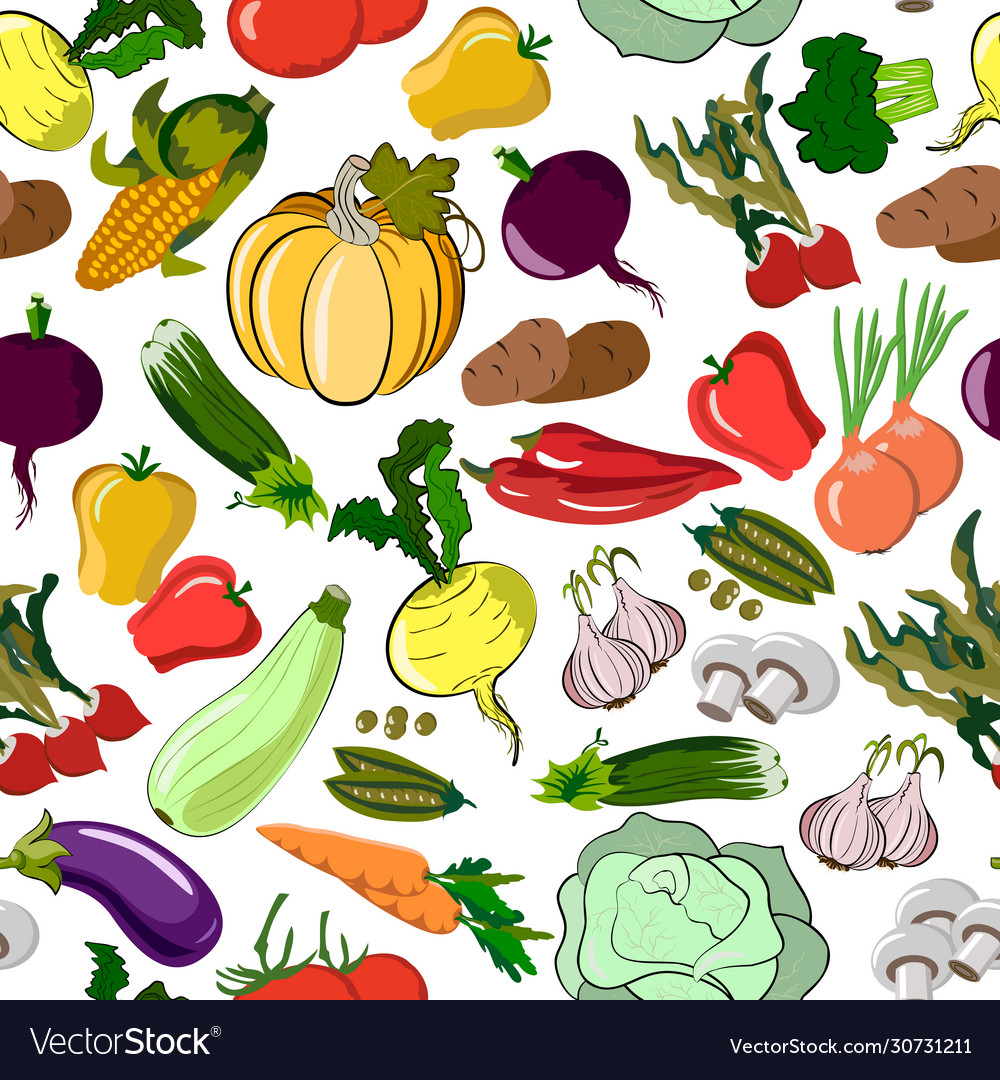 Seamless pattern with colored vegetables Vector Image