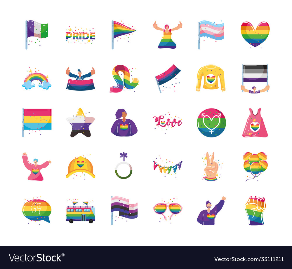 Set icons with lgbtq community symbols over Vector Image