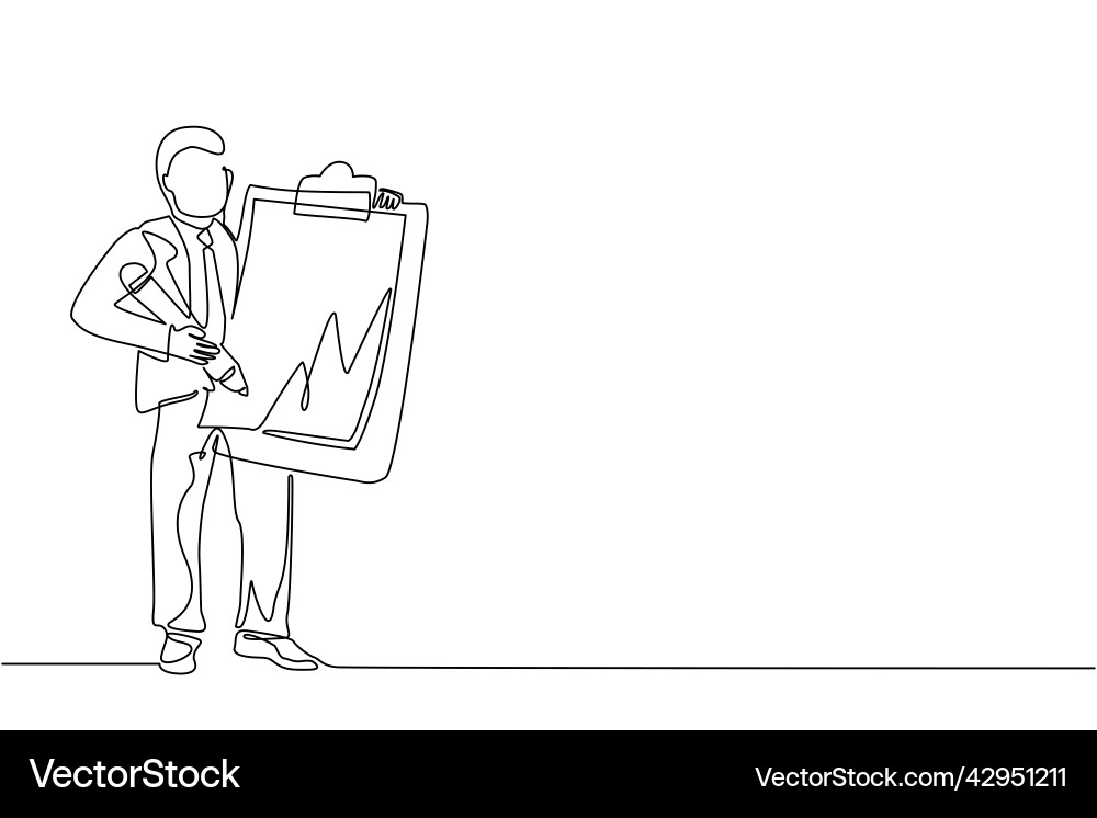 Single one line drawing businessman holding Vector Image