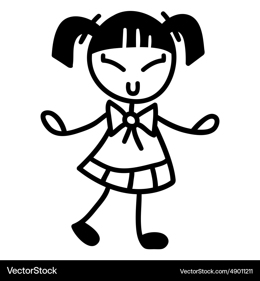 Standing asian girl doodle Royalty Free Vector Image