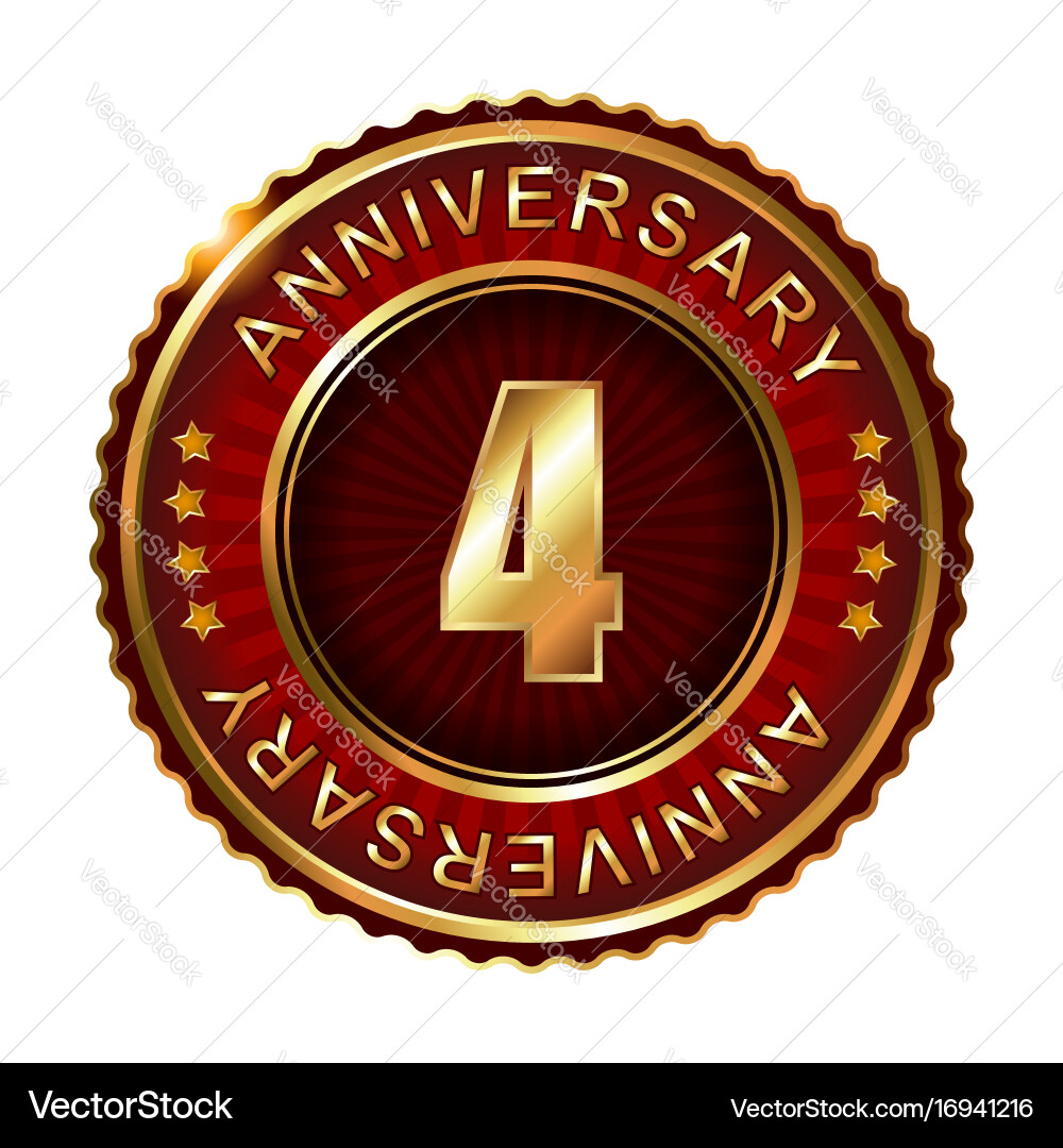 4 years anniversary golden label Royalty Free Vector Image
