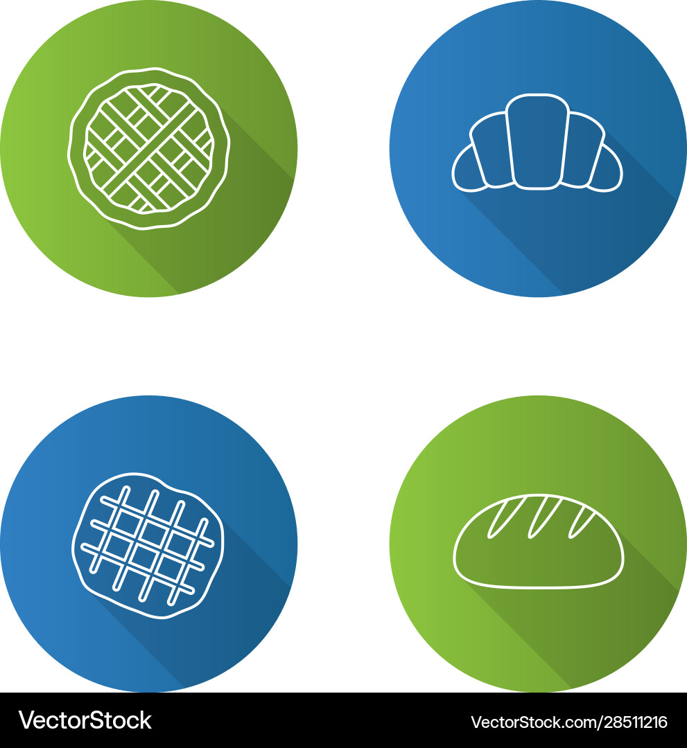 Bakery flat linear long shadow icons set Vector Image