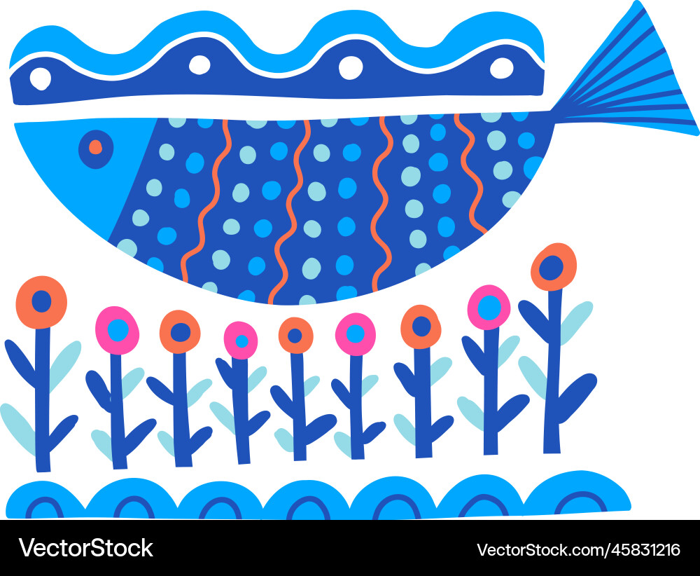 Cute doodle fish card around motif Royalty Free Vector Image