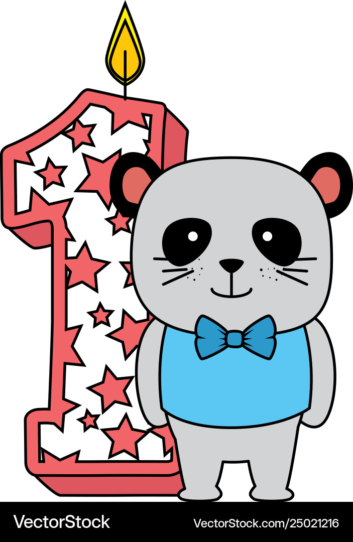 Cute number one candle with panda bear Royalty Free Vector
