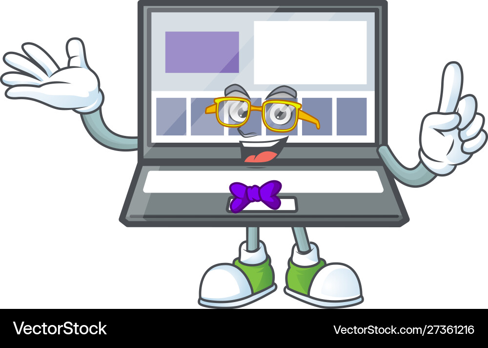 Geek technology laptop with character mascot shape