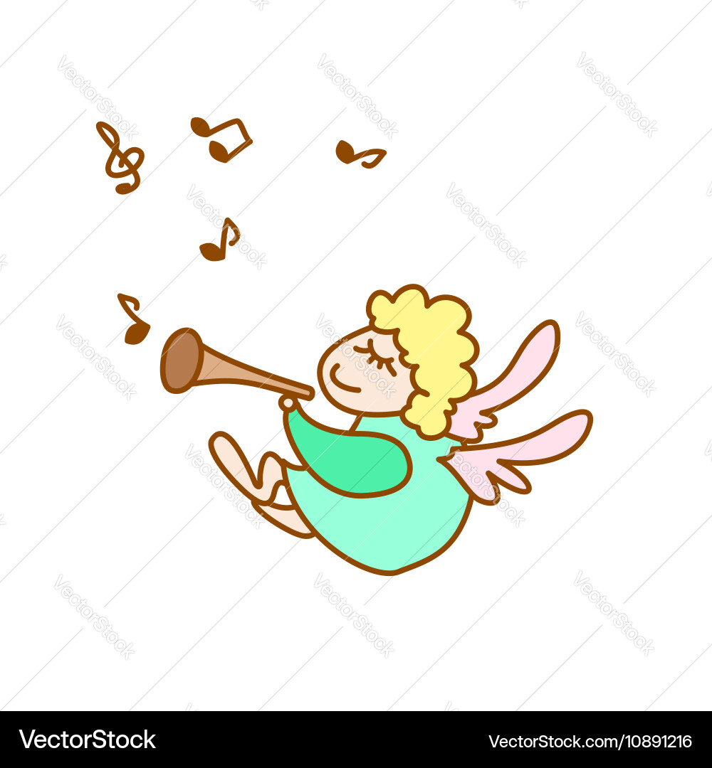 Little flying angel with flute and note Royalty Free Vector