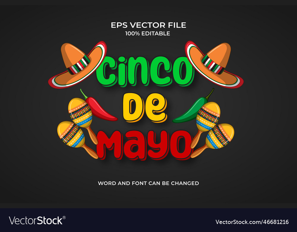 Realistic cinco de mayo 3d text effect Royalty Free Vector