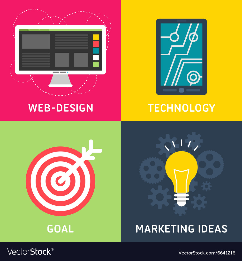 Set of flat design business web technology Vector Image
