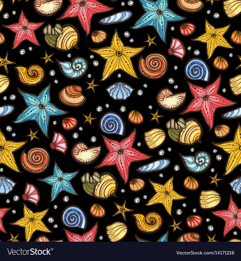 Starfish shell seamless pattern Royalty Free Vector Image