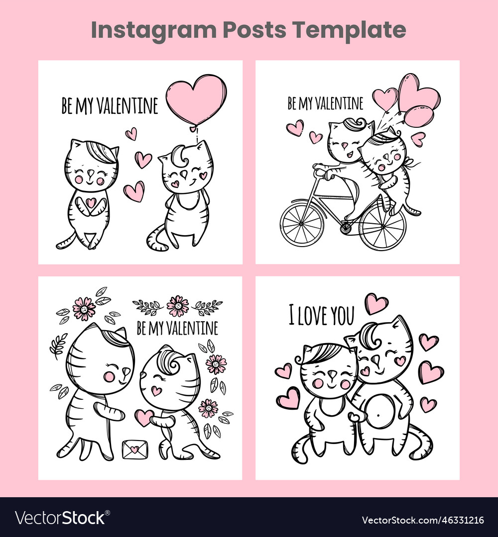 Valentine social media cat template cartoon set Vector Image