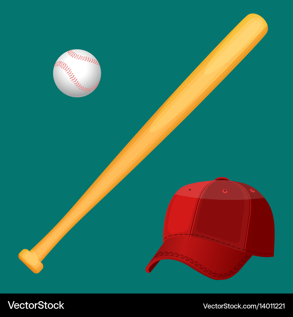 Baseball cap wooden special bat and ball Vector Image