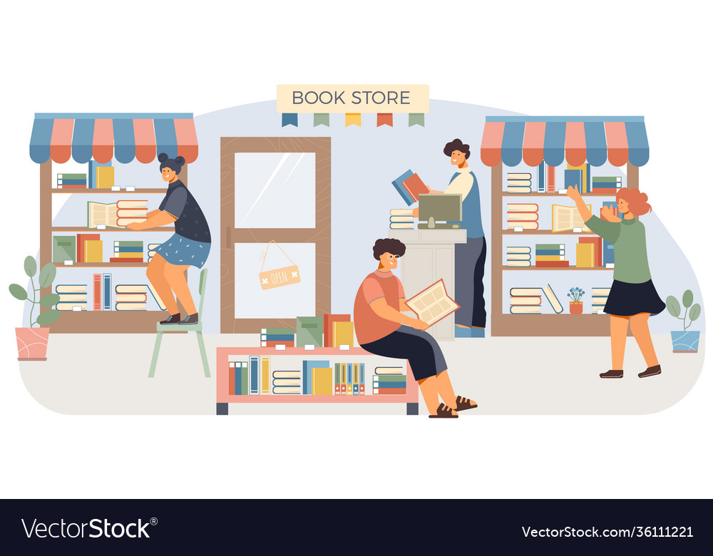 Book shop flat composition Royalty Free Vector Image