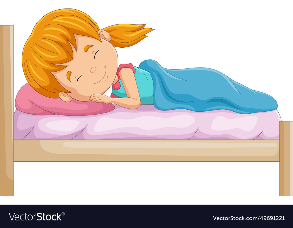 Cartoon little girl sleeping in bed Royalty Free Vector