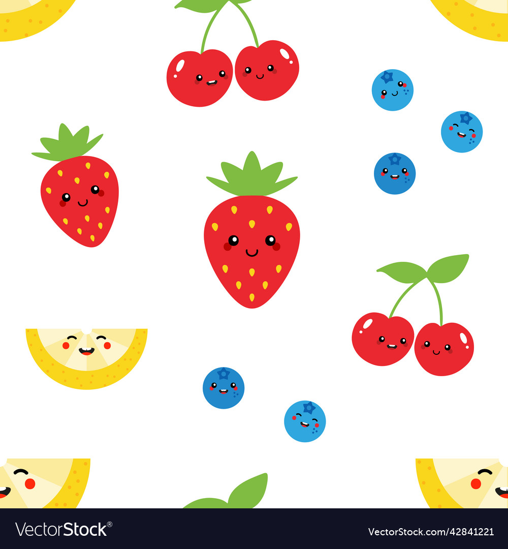 Cherry strawberry lemon blueberries pattern Vector Image