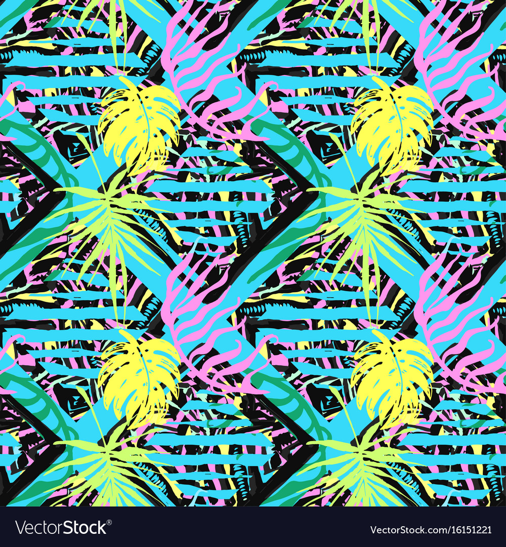 Exotic leaves summer funky seamless pattern Vector Image