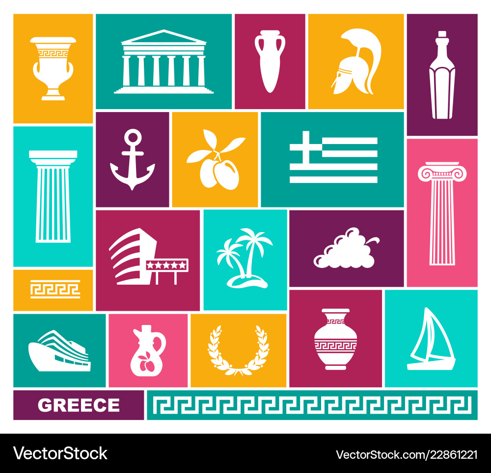 Greece traditional symbols flat icons Royalty Free Vector