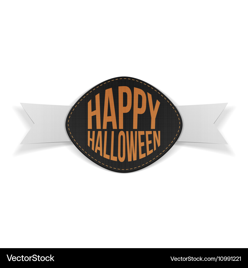 Happy halloween realistic emblem with ribbon Vector Image