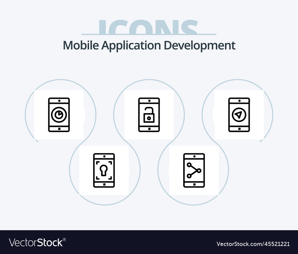 Mobile Application Development Line Icon Pack 5 Vector Image