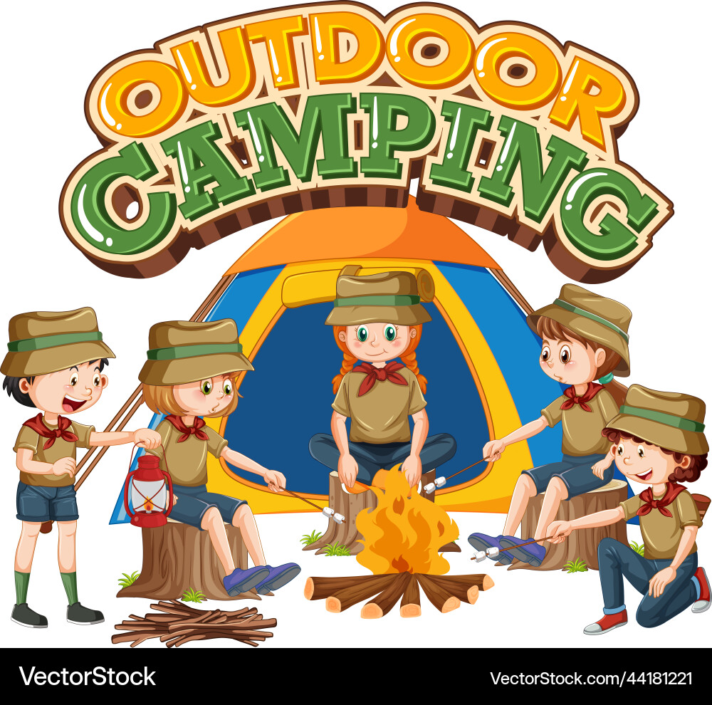 Outdoor camping with scout kids Royalty Free Vector Image