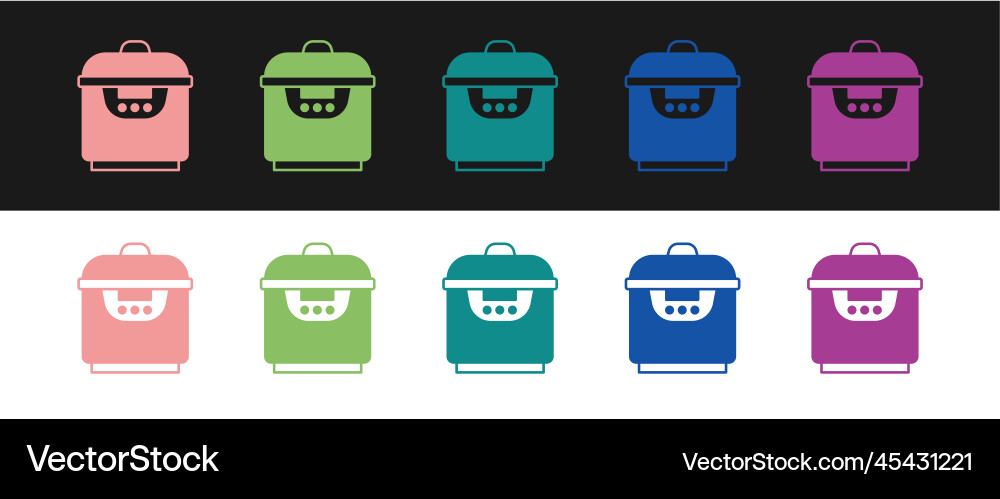 Set slow cooker icon isolated on black and white Vector Image