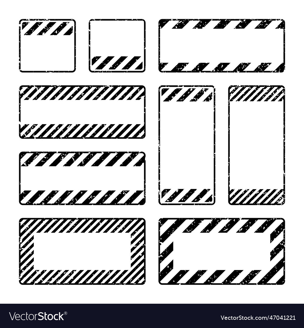Various black grunge warning signs with diagonal Vector Image