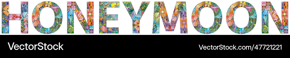 Word honeymoon colorful isolated on a white Vector Image