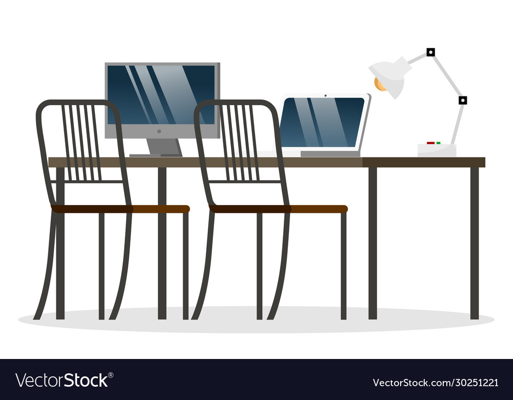 Workspace with computer on table and chairs Vector Image