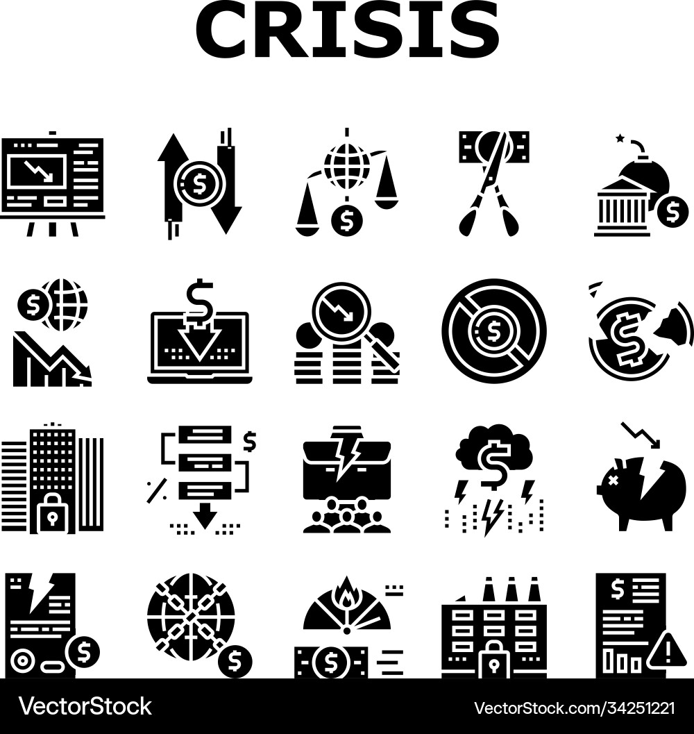 World financial crisis collection icons set Vector Image