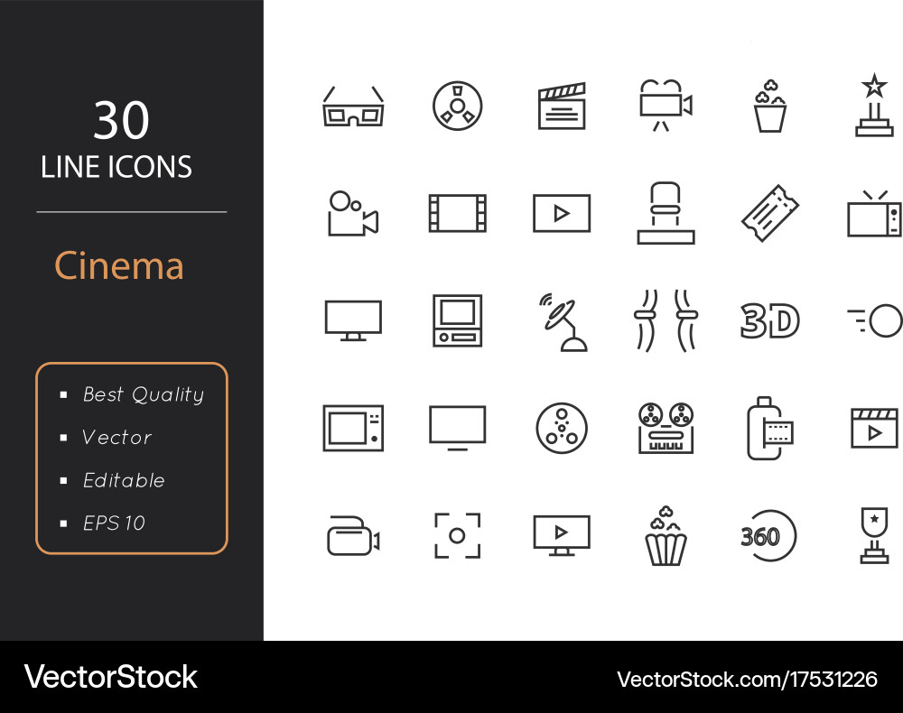 30 cinema line icons Royalty Free Vector Image