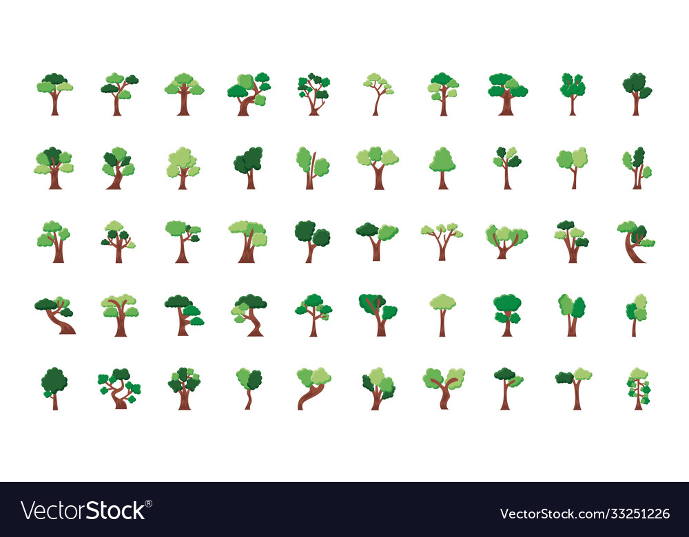 Bundle fifty trees set icons Royalty Free Vector Image
