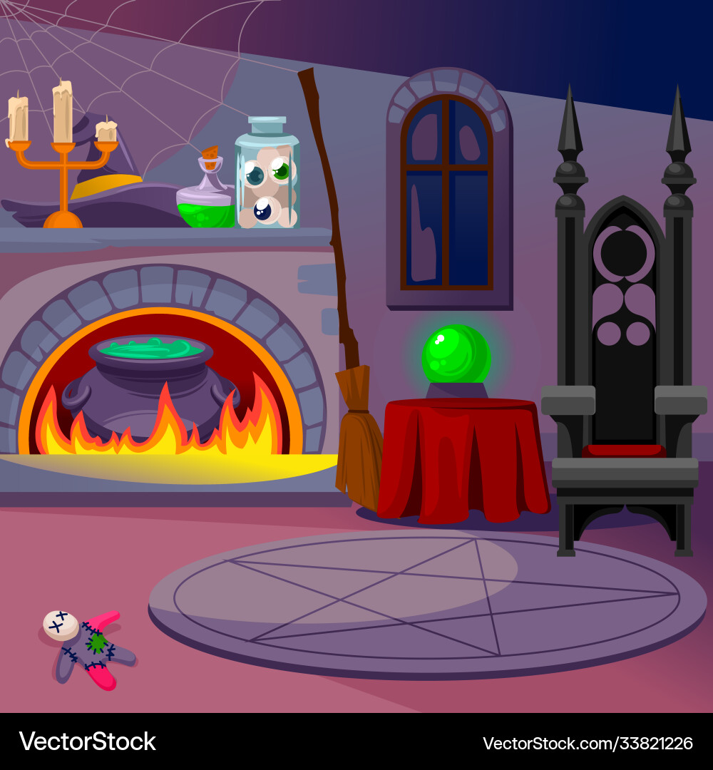 Cartoon color witch room interior inside concept Vector Image