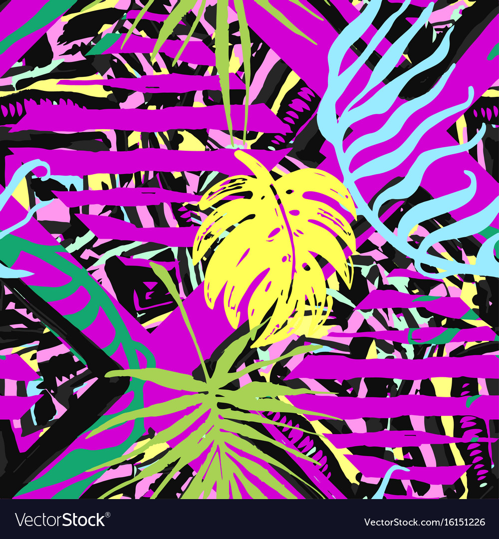 Exotic leaves summer funky seamless pattern Vector Image