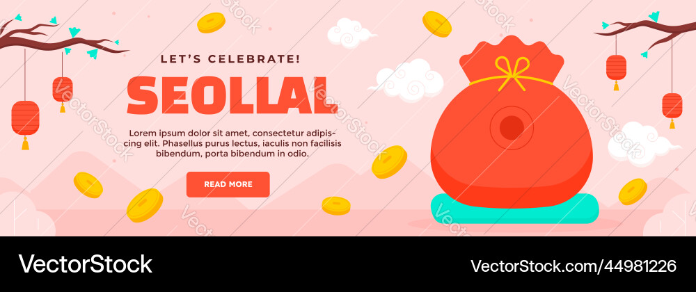 Happy seollal day horizontal banner template flat Vector Image