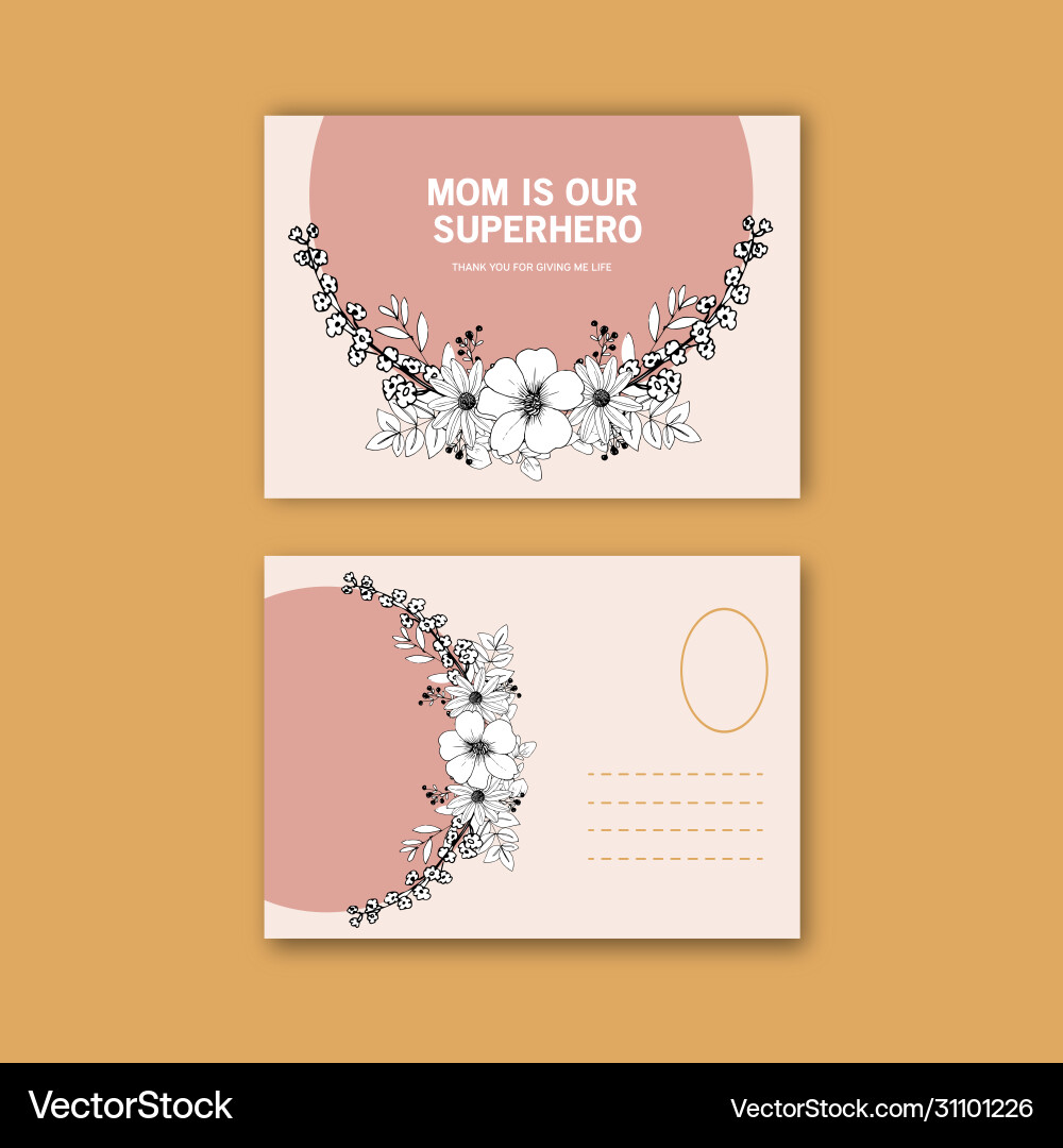 Line flower postcard design with one floral Vector Image