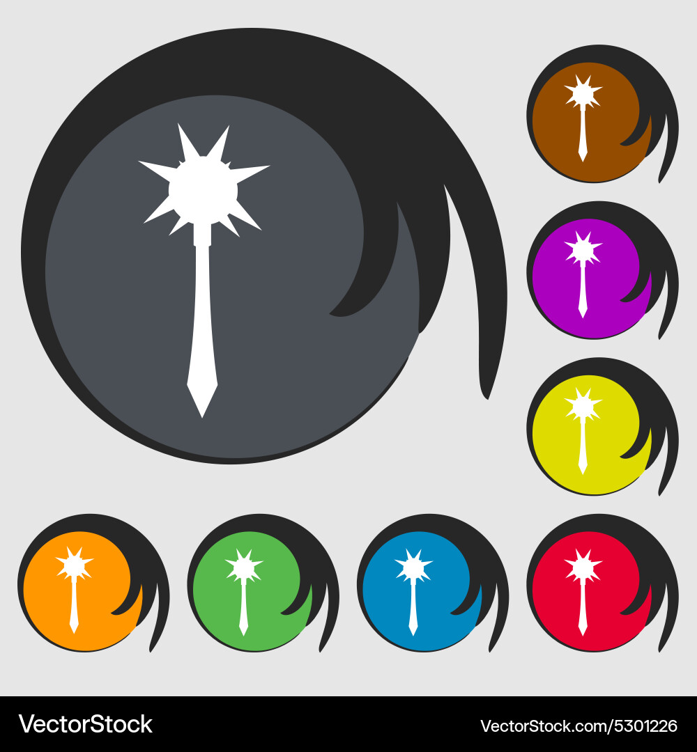Mace icon sign symbol on eight colored buttons Vector Image