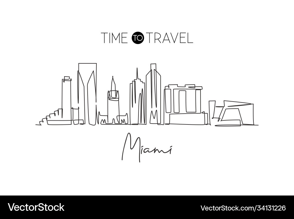 One continuous line drawing miami city skyline Vector Image